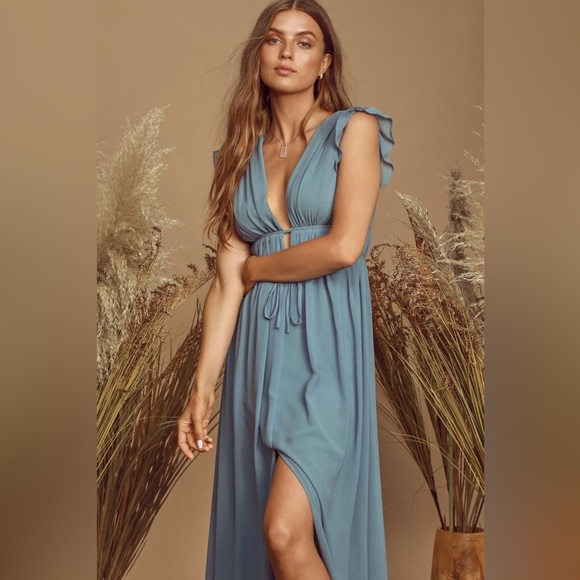Lulus | Dresses | Nwt Lulus Blue Im All Yours Slate Blue Ruffled Maxi Dress | Poshmark